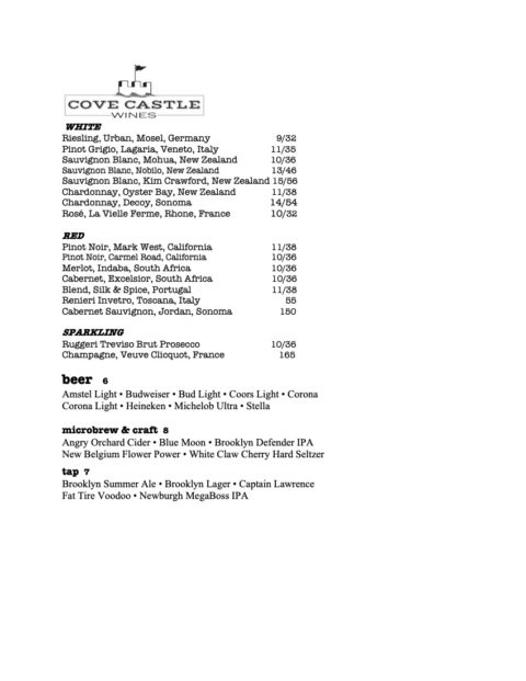 Our Menu - Cove Castle - Greenwood Lake's Ultimate Waterfront Dining