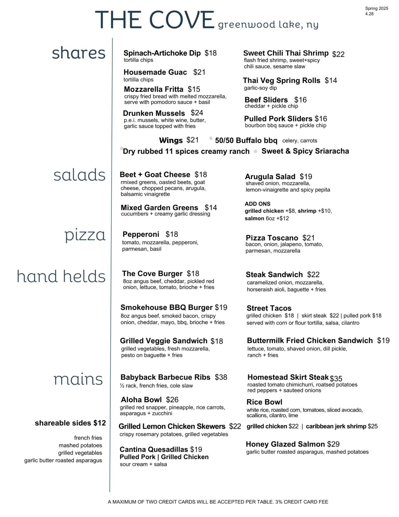 Our Menu - Cove Castle - Greenwood Lake's Ultimate Waterfront Dining